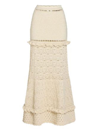 Retrofête jupe longue Magdalena à volants - Tons neutres