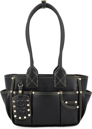Ganni Womens Handbag Pose Black Recycled Leather Handbags Hand Bags
