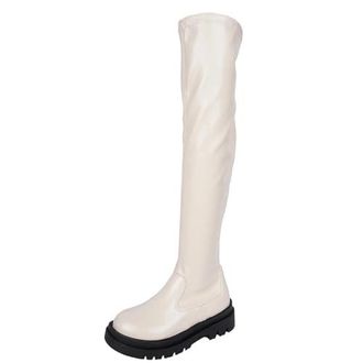 Generic Bottes au-dessus du genou pour femme - Talon &eacute;pais - Extensible - &Eacute;l&eacute;gantes - Polyvalentes - Confortables - &Agrave; enfiler - Noir et blanc, blanc, 38.5 EU
