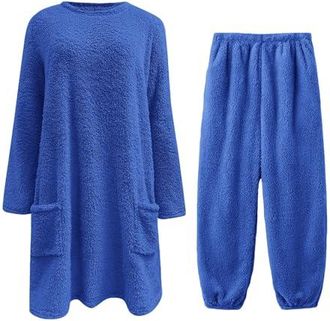 Generic Ensemble de v&ecirc;tements de d&eacute;tente en polaire pour femme - Ensemble de pyjama pour femme - Tunique moelleuse grande taille &agrave; col rond avec pantalon conf