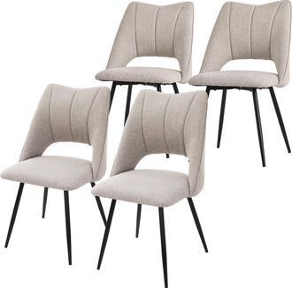 ML Design ML-Design Esszimmerst&uuml;hle 4er Set Beige, Wohnzimmerst&uuml;hle aus Stoffbezug mit schwarzen Metallbeinen, K&uuml;chenst&uuml;hle mit R&uuml;ckenlehne, Polsterst&uuml;hle f&uuml;r E