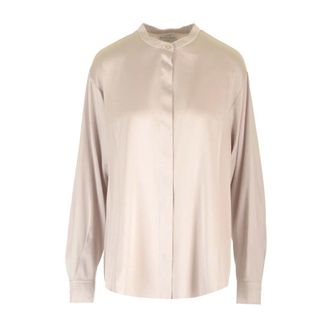 Forte_Forte Stretch Schwerer Satin Seidenkragenhemd - - Blouses & Shirts - Damen - Rosa - L