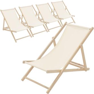 ECD Germany ECD Germany Lot de 5 Chaises Longues Pliantes en Bois Chiliennes, Beige, Dossier R&eacute;glable, 3 Positions de Couchage, jusqu&agrave; 120kg, Bain de Soleil en