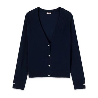 Oltre Cardigan mit V-Ausschnitt und Knopfdetail - - Knitwear - Damen - Blau - S