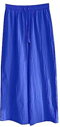 Generic Pantalon Femme Large Fluide Ete en Lin Ample Pantalon en Coton Et Lin pour Femme Cordon De Serrage Taille &Eacute;lastique Poches Lat&eacute;rales Taille Haute Ampl