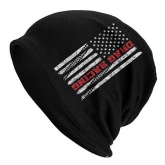 Generic Femme Homme Bonnets De Ski Drapeau Am&eacute;ricain De Course Bonnets Tricot&eacute; Doux Bonnet dhiver Chaud Bonnet &Agrave; Revers pour Patinage Course Hiver