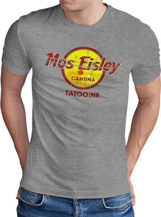 OM3 Mos-Eisley-Cantina-Tatooine T-Shirt - Herren - Best Bar in The Universe Vintage Style - Grau Meliert, 4XL