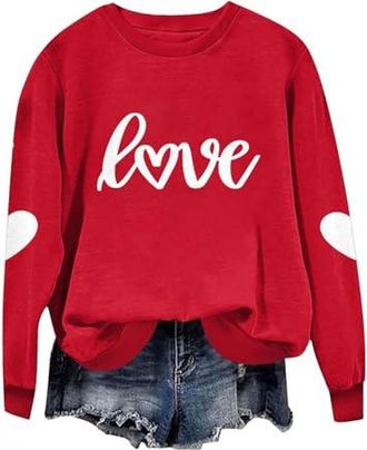 Generico 2026 Sweat-shirt de Saint-Valentin &agrave; manches longues et col rond pour femme Rouge, Rouge past&egrave;que (Rojo sand&iacute;a), XXXL