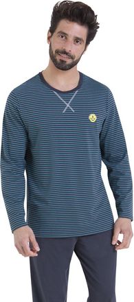 Ath&eacute;na Langer Schlafanzug f&uuml;r Herren, gestreift, Jersey, 100% atmungsaktive Baumwolle, Garn, gef&auml;rbt, Langarm-T-Shirt + Hose, &Ouml;ko-TEX Standard 100, Streifen 