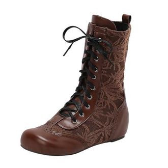 Generic Bottes &agrave; lacets pour femme - Talon plat - Style d&eacute;contract&eacute; - Polyvalentes - Bout rond - Confortables - Coupe large - Pour lautomne et lhiver, marron,