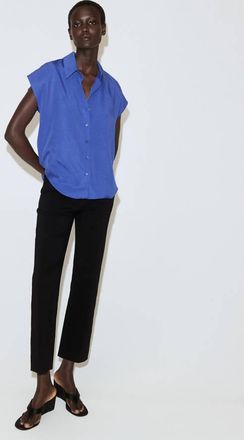 Mango Chemise Lyocell manches courtes bleu - Femme - XXS - MANGO