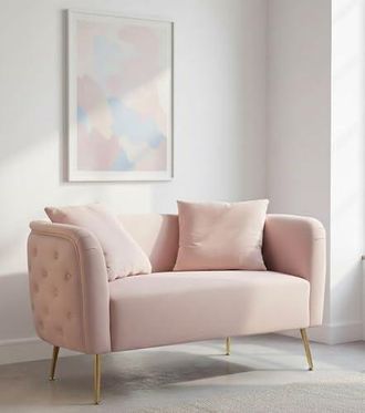 Dmora 2-Sitzer Sofa Bernalda 127x74x71 cm Rosa mit Kissen