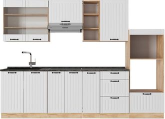 Vicco Küchenzeile Fame-Line, Weiß Landhaus, 280 cm ohne Arbeitsplatte