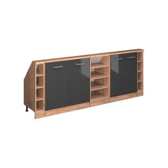 Vicco K&uuml;chenschrank f&uuml;r Dachschr&auml;gen R-Line, Anthrazit Hochglanz/Goldkraft Eiche, 215 cm 5er Set