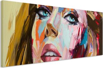 Paul Sinus Art Panorama Fotoleinwand 120x40cm Abstraktes Ölgemälde - Blonde Frau auf Leinwand exklusives Wandbild moderne Fotografie für ihre Wand in vielen Größen