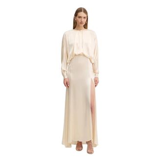 Twinset Langes Satin-Kleid mit gerafftem Oberteil - - Dresses - Damen - Beige - S