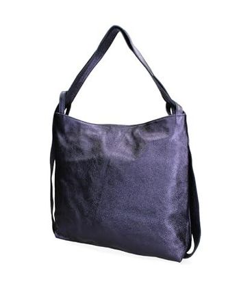 Gave Lux Sac à bandoulière convertible en sac à dos pour femme en cuir véritable Made in Italy 37x37x9 cm GLX228105523FBG, bleu foncé, Taille unique