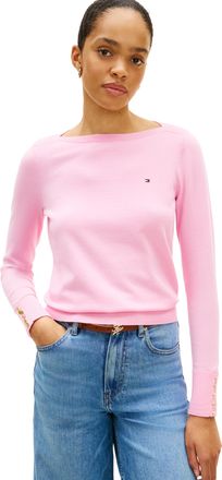 Tommy Hilfiger Womens Co Jersey Stitch Boat-Nk Sweater Ww0Ww40099, Pink, S