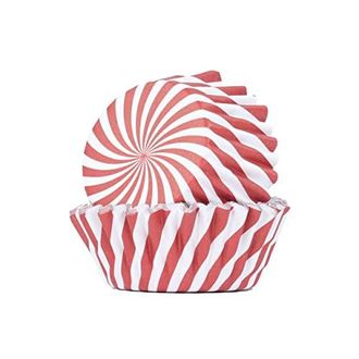 PME BC849 Weihnachtliche folienbeschichtete Cupcake-F&ouml;rmchen, Zuckerstangenstreifen (30 St&uuml;ck), Papier, Zuckerstange