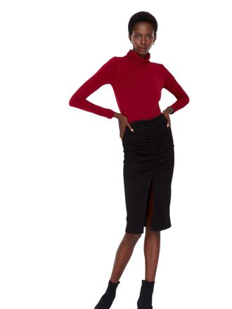 Trendyol Damen Trendyol Womens Midi Pencil Bodycon Knitted Skirt, Schwarz, L EU