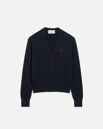Ami Cardigan bleu en laine col V Ami de Coeur Marine & rouge - XXL - Homme
