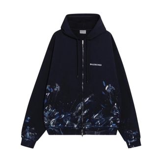 Balenciaga Oversized Zip-Up Hoodie mit Farbklecksen - - Sweatshirts & Hoodies - Herren - Blau - M