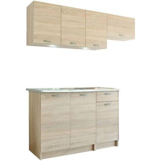 Dmora Sora Komplettk&uuml;che, kompaktes und funktionales Set mit T&uuml;ren und Schublade, Eiche