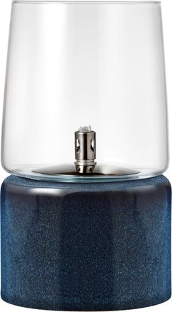 Bitz Gastro Öllampe Outdoor und Indoor, Hübsche Petroleumlampe für Camping, Garten oder Innenraum, Durchm. 15 cm, Höhe 26 cm, aus Steingut und Glas, Blau