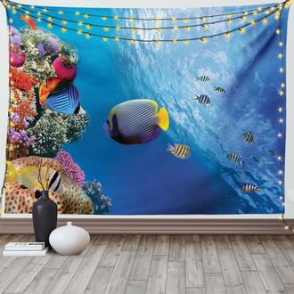 Abakuhaus Ocean Life Wandteppich und Tagesdecke, Unterwasser Fisch Meer aus Weiches Mikrofaser Stoff Waschbar ohne Verblassen Digitaldruck, 230 x 140 cm, Meerbl