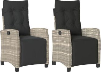 vidaXL Gartensessel mit Fu&szlig;teil 2Stk. Verstellbar Hellgrau Poly Rattan - Vidaxl