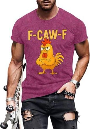 Generic T-shirt fantaisie &agrave; manches courtes pour homme - Motif coq - Style d&eacute;contract&eacute; - Streetwear quotidien, rouge vin, 4XL