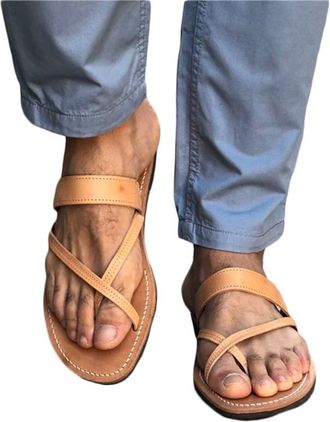 Minetom Herren PU Sandalen Retro Riemchensandalen Gladiator Sommer Schuhe Ledersandalen Slingback Zehentrenner Pantoletten Slipper D Khaki 40 EU