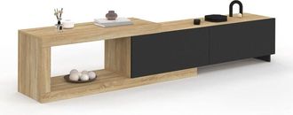IDMarket Ausziehbares TV-Möbel 140-200 cm RAPHAEL 2 Türen aus Holz und Schwarz