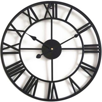 Angel Cerd&aacute; Horloge de jardin murale dext&eacute;rieur, grande horloge de jardin &agrave; chiffres romains, en fer forg&eacute;, 50 cm (noire)