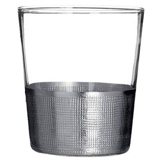 Premier Housewares Apollo Trinkglas, 4er Set, 290ml, KlarGlas, Silber Kreuzschraffur Design