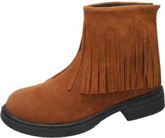 Generic Bottes dhiver pour femme avec des glands de couleur unie rétro, confortables, avec talon épais, mi-mollet, bottes occidentales de grande taille, botti