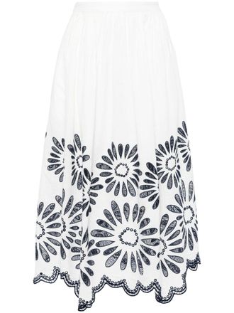 Ulla Johnson jupe mi-longue Annisa &agrave; broderie anglaise - Blanc
