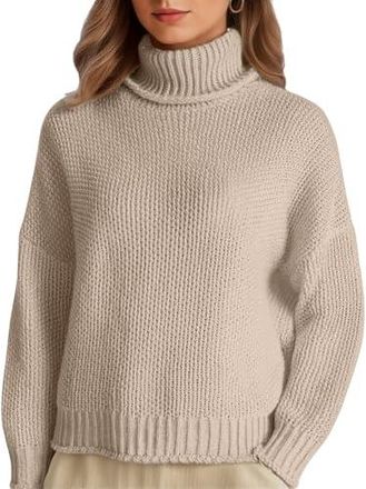 Generic Pull Femme Chic Et Elegant Sweaters Hiver Rouge Fashion Haut Oversize Femmes Col Roul&eacute; Pulls, Gilets Et Sweats WomenS Blanc Vetement Noir Grande Long 