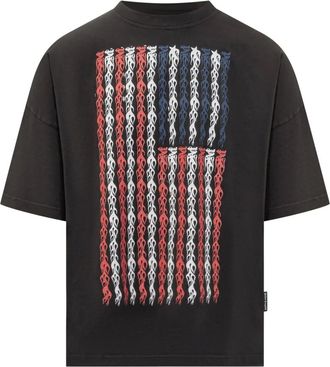 Palm Angels Homme, Tops, Noir, Taille: S Flames Flag Loose T-Shirt