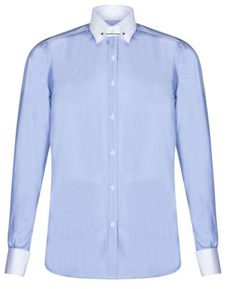 TruClothing Herren-Hemd mit Club-Kragen, Blau, 1920er-Jahre, Peaky Blinders, mit Bar-Popeline-Anstecknadel. Smart