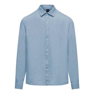 Bomboogie Homme, Chemises, Bleu, Taille: S Chemise en Lin &agrave; Manches Longues
