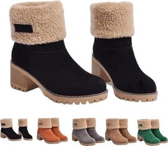 Generic Bottes dhiver tendance pour femme avec doublure à talon épais - Imperméables - Résistantes au froid - Avec intérieur en polaire chaude - Cheville dext