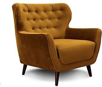 Cavadore Sessel Abby / Retro-Polstersessel im Samt-Look mit Knopfverzierung / 87 x 89 x 88 / Samtoptik, gold