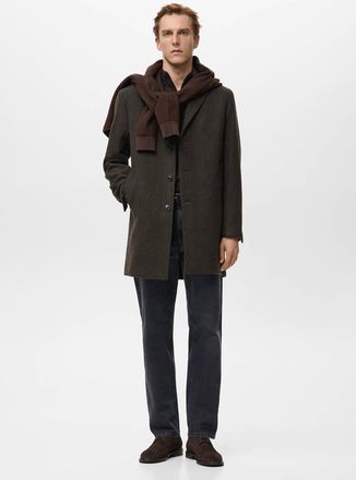 Mango Manteau l&eacute;ger laine recycl&eacute;e chocolat - Homme - XXL - MANGO MAN