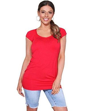 Krisp T Shirt Top Femme Chic Top Ample Grande Taille Disponible Décontracté Décolleté été Pas Cher, Rouge, 40, 7604-RED-12