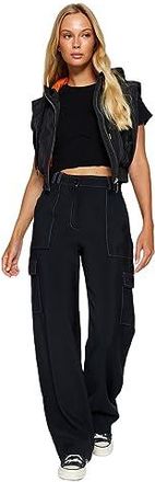 Trendyol Pantalon Droit Taille Haute pour Femme d&eacute;contract&eacute;, Noir, 38
