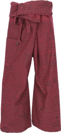 Guru Shop Thai Fischerhose mit Mantra Druck aus Gewebter Baumwolle, Wickelhose, Yogahose - Weinrot, Herren/Damen