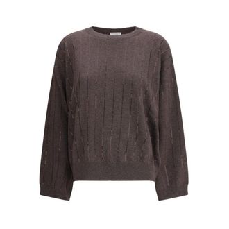 Brunello Cucinelli Femme, Pulls, Brun, Taille: 42 FR Pull à sequins avec rayures verticales