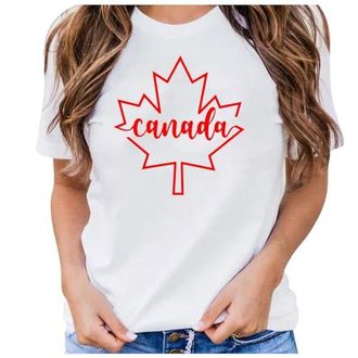 Generic T-shirt &agrave; manches courtes pour femme Drapeau Canada Motif feuille d&eacute;rable, beige, XXL