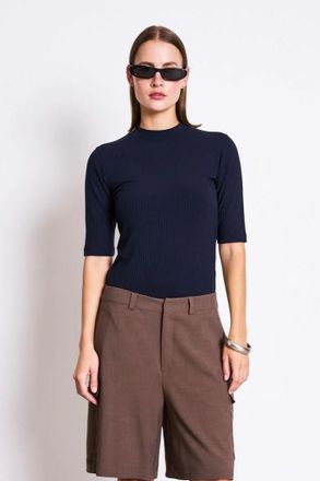 JAN 'N JUNE Damen vegan T-Shirt Rippstrick Nina Nachtblau